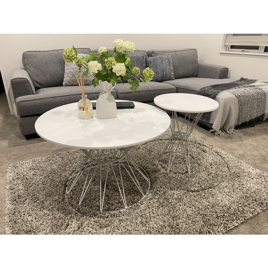 coco white round coffee table set